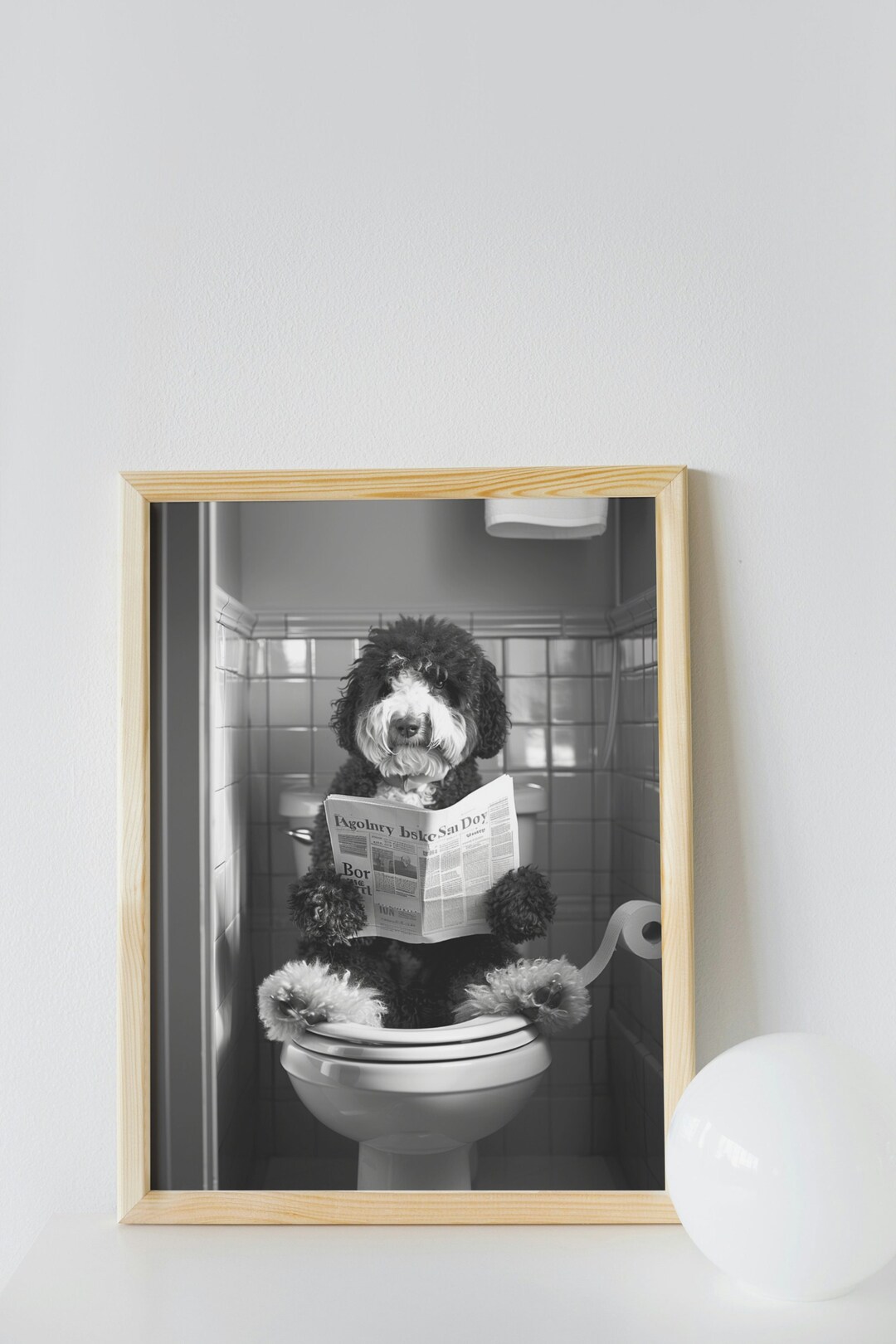 Funny Sheepadoodle Bathroom Art Print: Dog on Toilet (digital Download ...