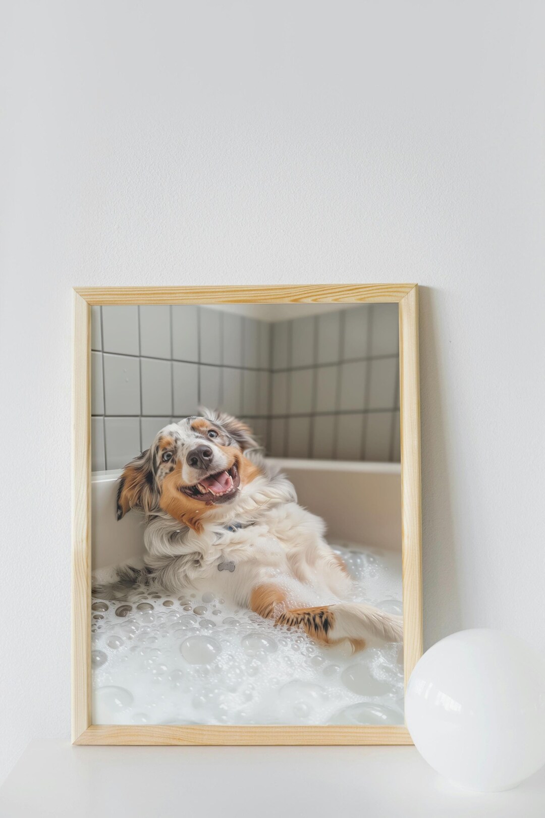 Red Merle Aussie Bubble Bath Print: Funny Bathroom Wall Art (digital ...