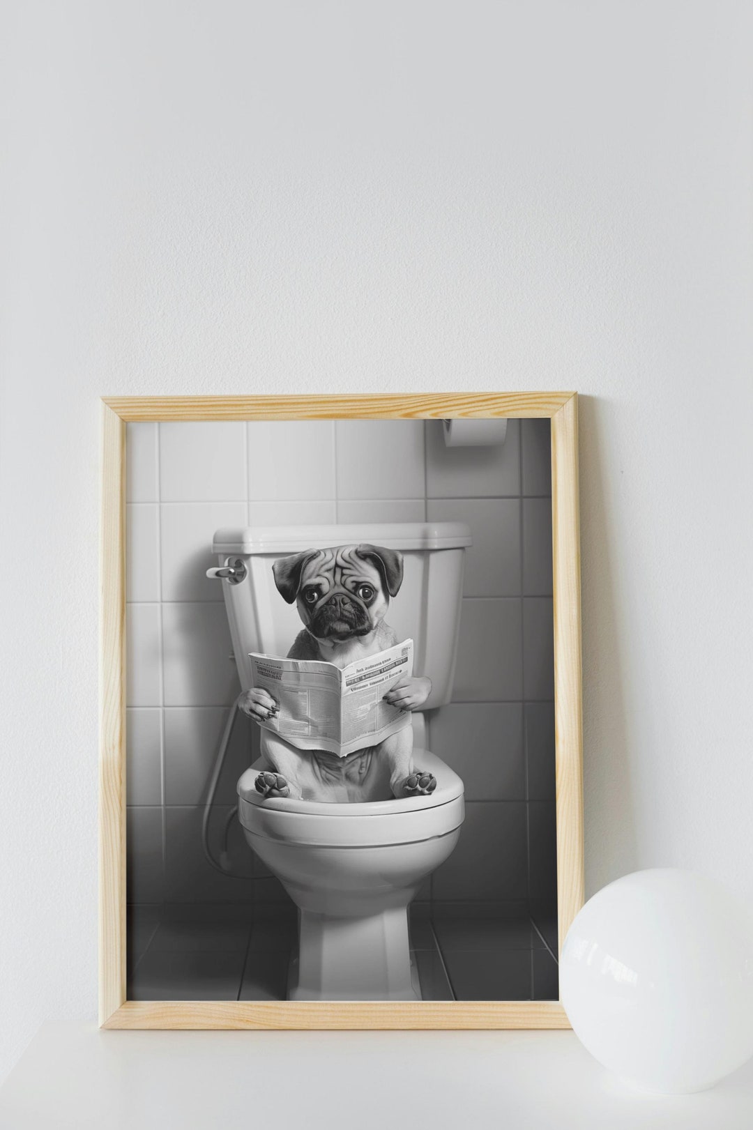 Puggle Bathroom Wall Art, Funny House Decor Art Print, Puggle Sitting ...