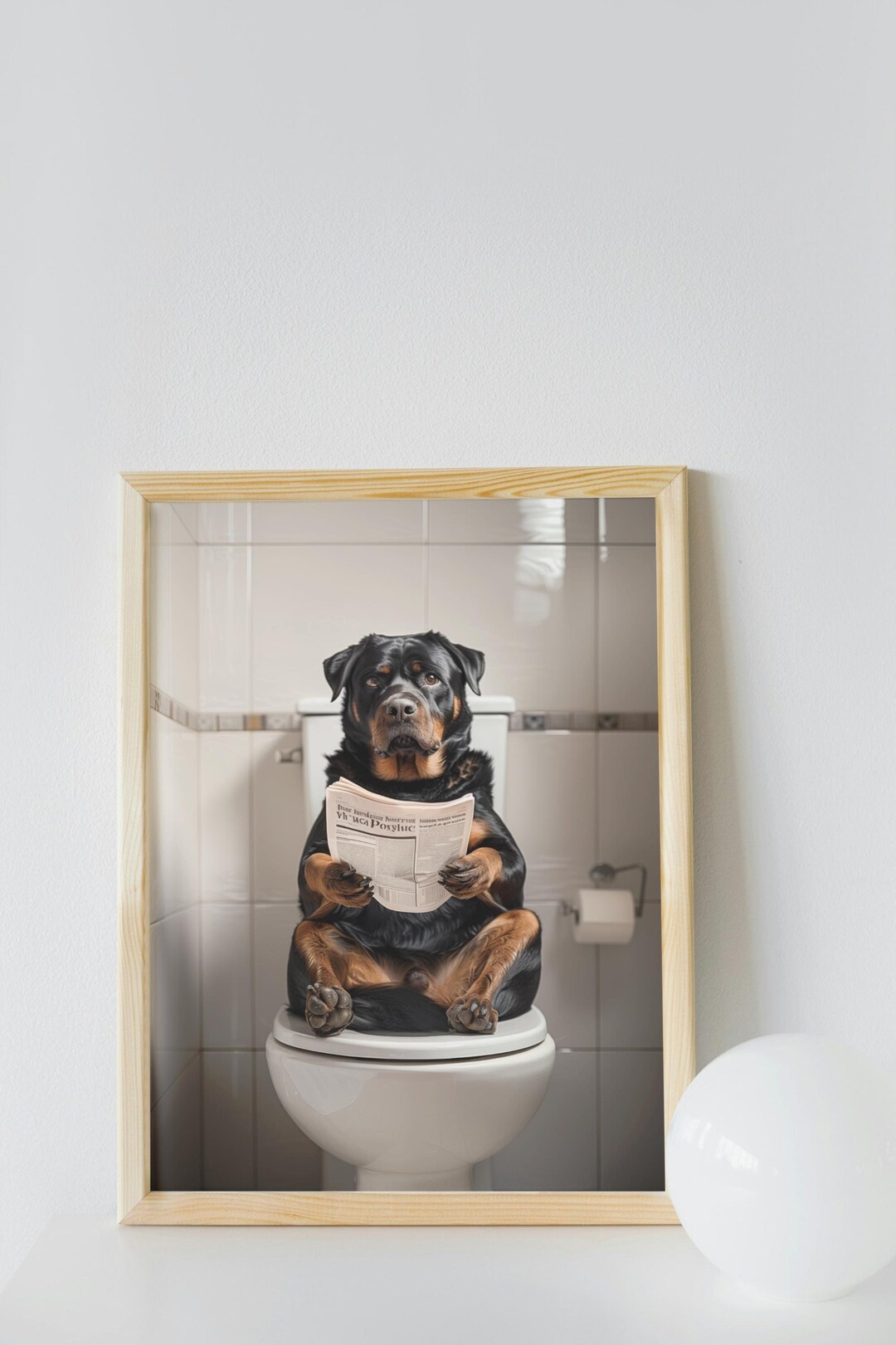 Rottweiler Bathroom Wall Art, Funny House Decor Pet Art Print ...