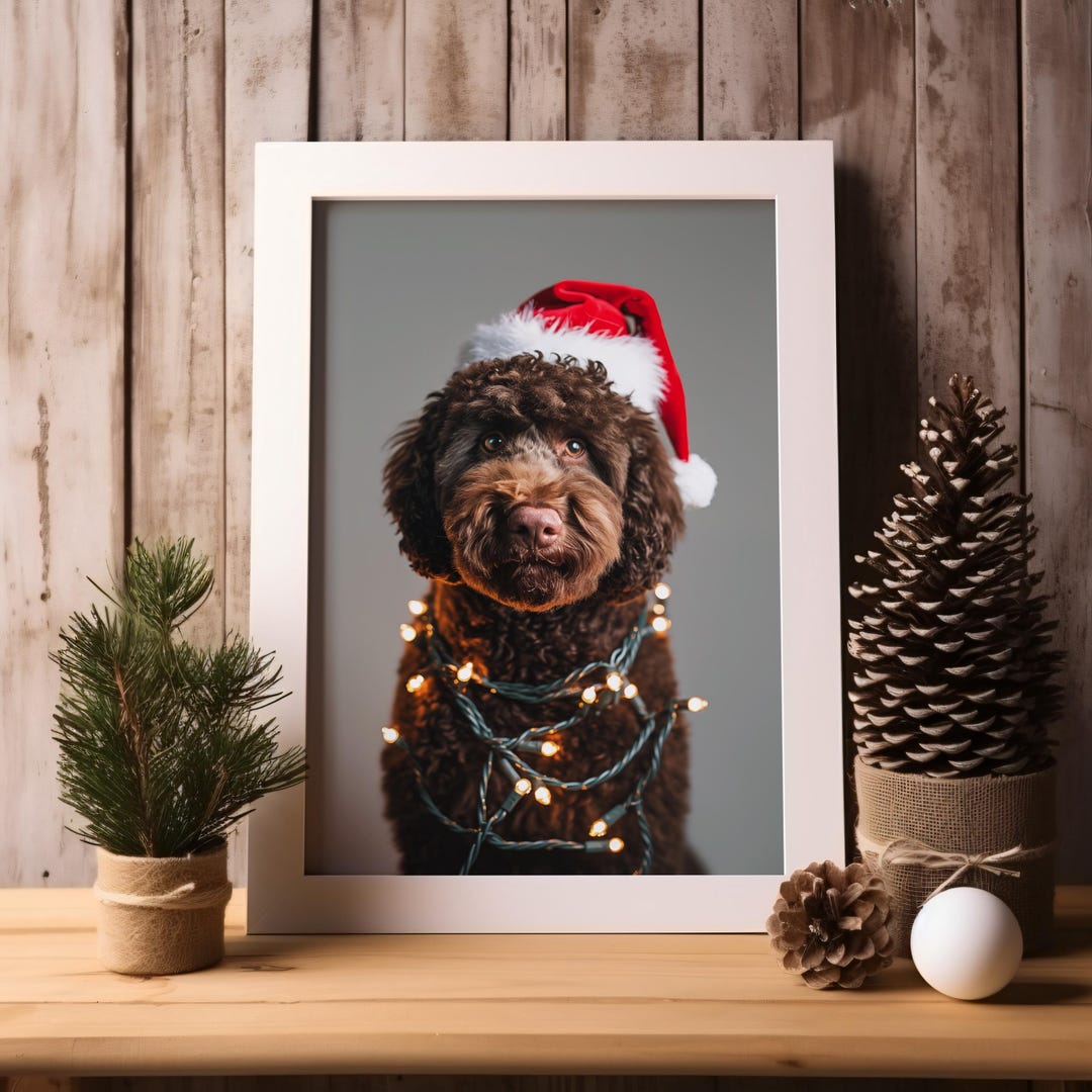 Chocolate Labradoodle Christmas Wall Art, Funny House Decor Print ...
