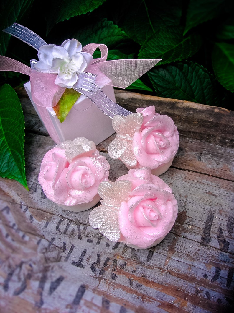25 Pink Roses And Butterfly Soaps Wedding Favor Rose Soap Etsy