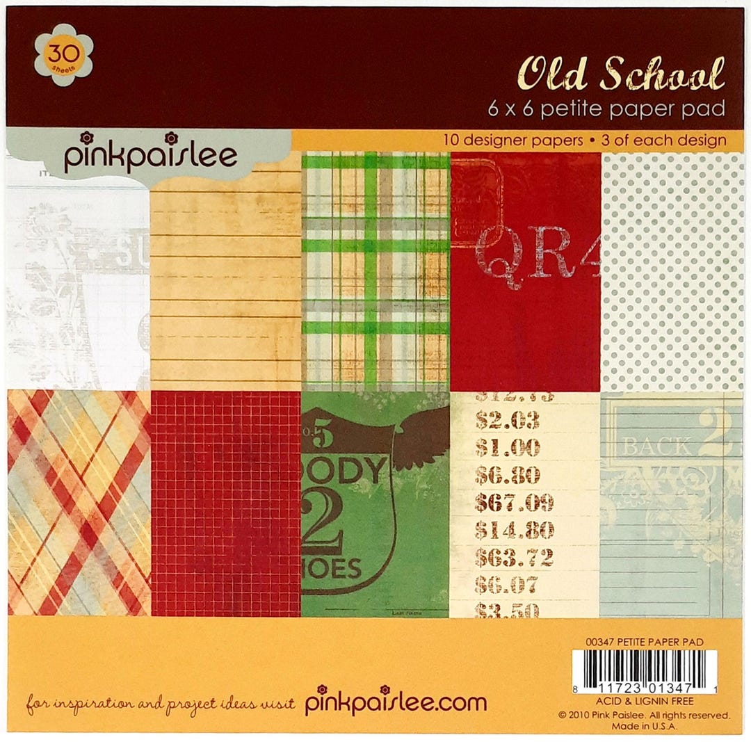 Pink Paislee Old School Themed 6 X 6 Inch Paper Pad 3 Each of 10 ...