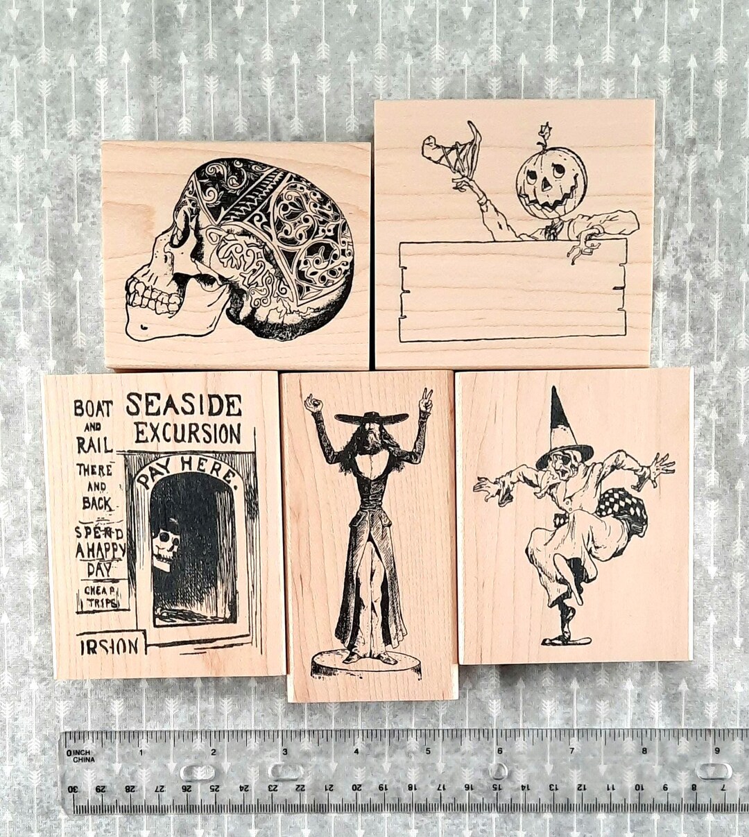 No. 8 Assorted Halloween Wood Mount Rubber Stamps for Creating Cards ...