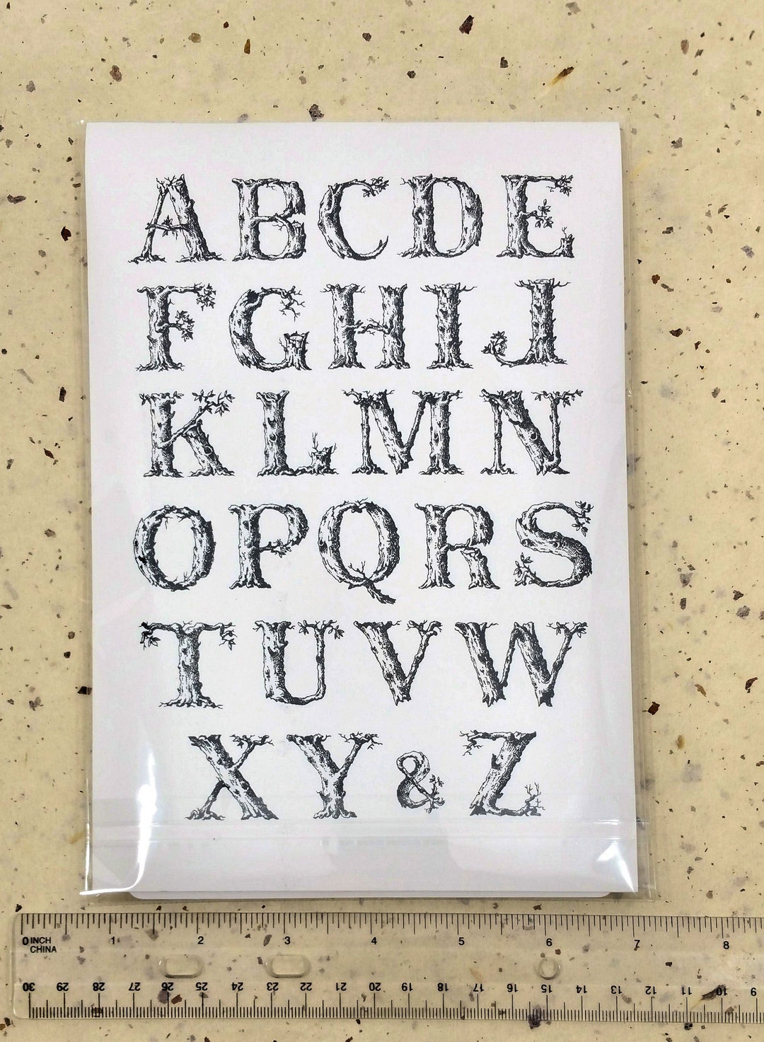 Rustic Natural Wood Formed Alphabet Rubber Stamps Trimmed and on Static ...
