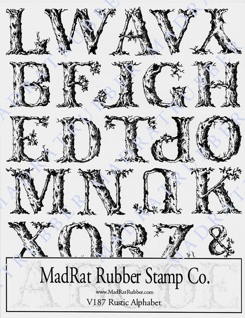 Rustic Natural Tree Trunk Wood Formed Alphabet Rubber Stamps Trimmed ...