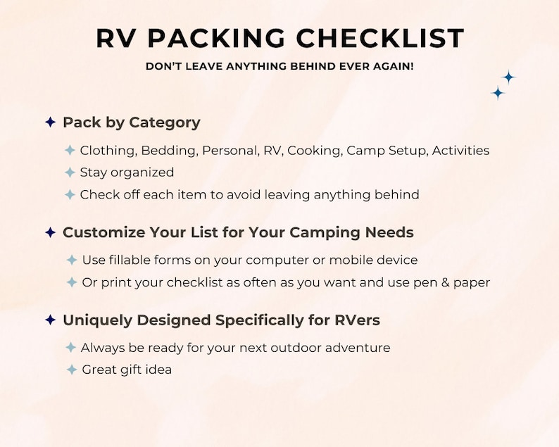 RV Packing Checklist | Get Ready for Your Next Adventure | Fillable PDF ...