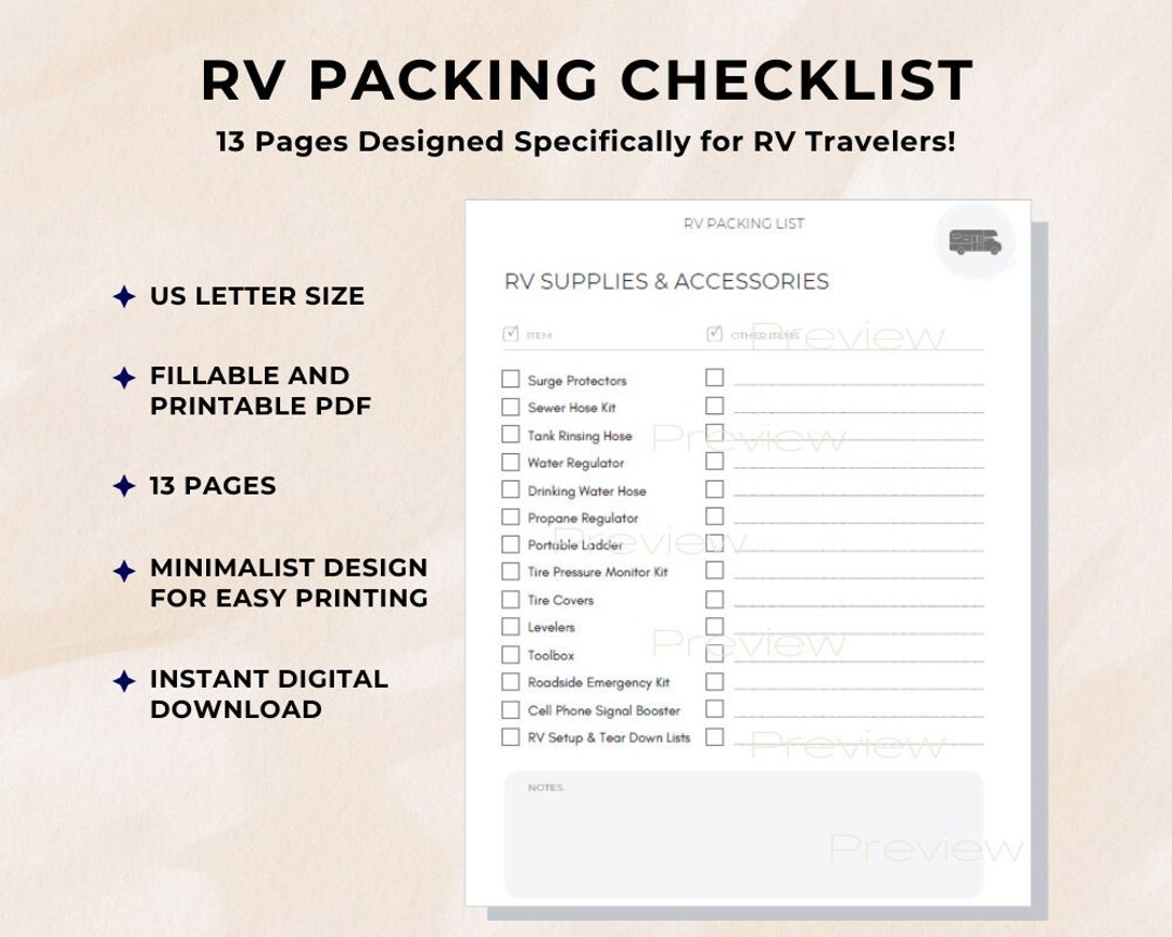 RV Packing Checklist | Get Ready for Your Next Adventure | Fillable PDF ...