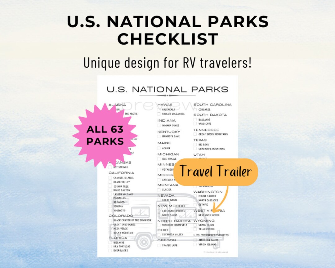 National Parks Checklist With Travel Trailer | RV Decor | Home Decor ...