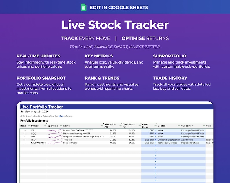 Google Sheets Stock Portfolio Tracker Simple Investment Tracking ...