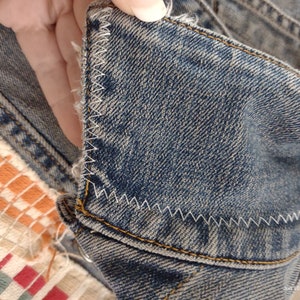 OOAK Jean Jacket Denim Upcycled Colorful Fabric Panels Boho Beads ...