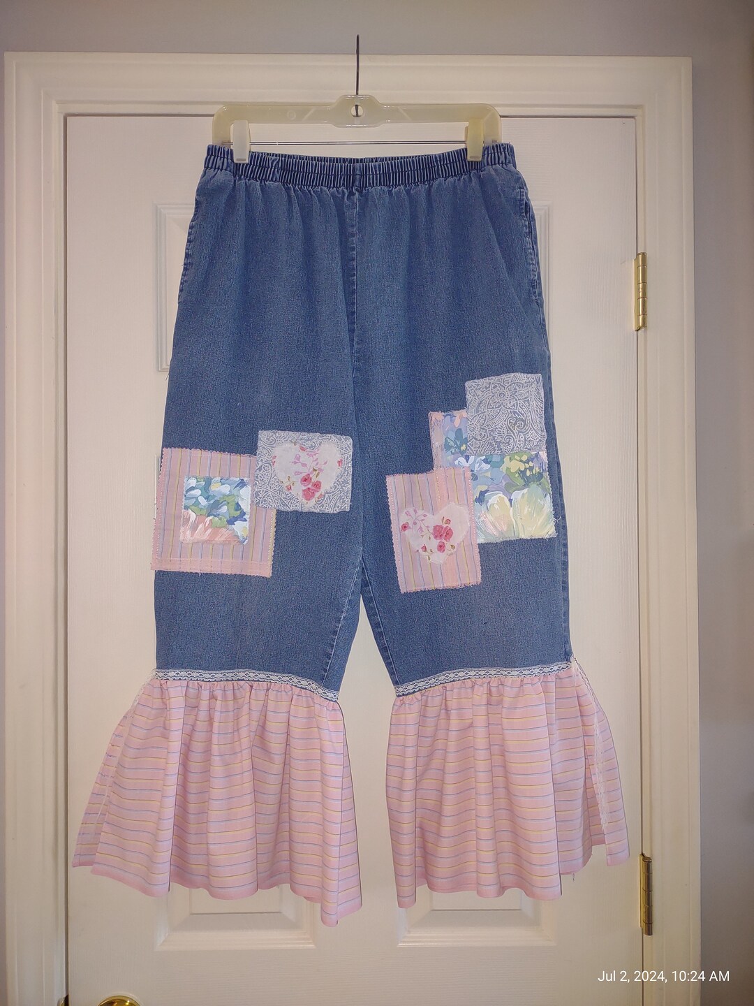 Denim Bloomers OOAK Shabby Chic Ruffles Lace Boho Pink Blue Florals - Etsy