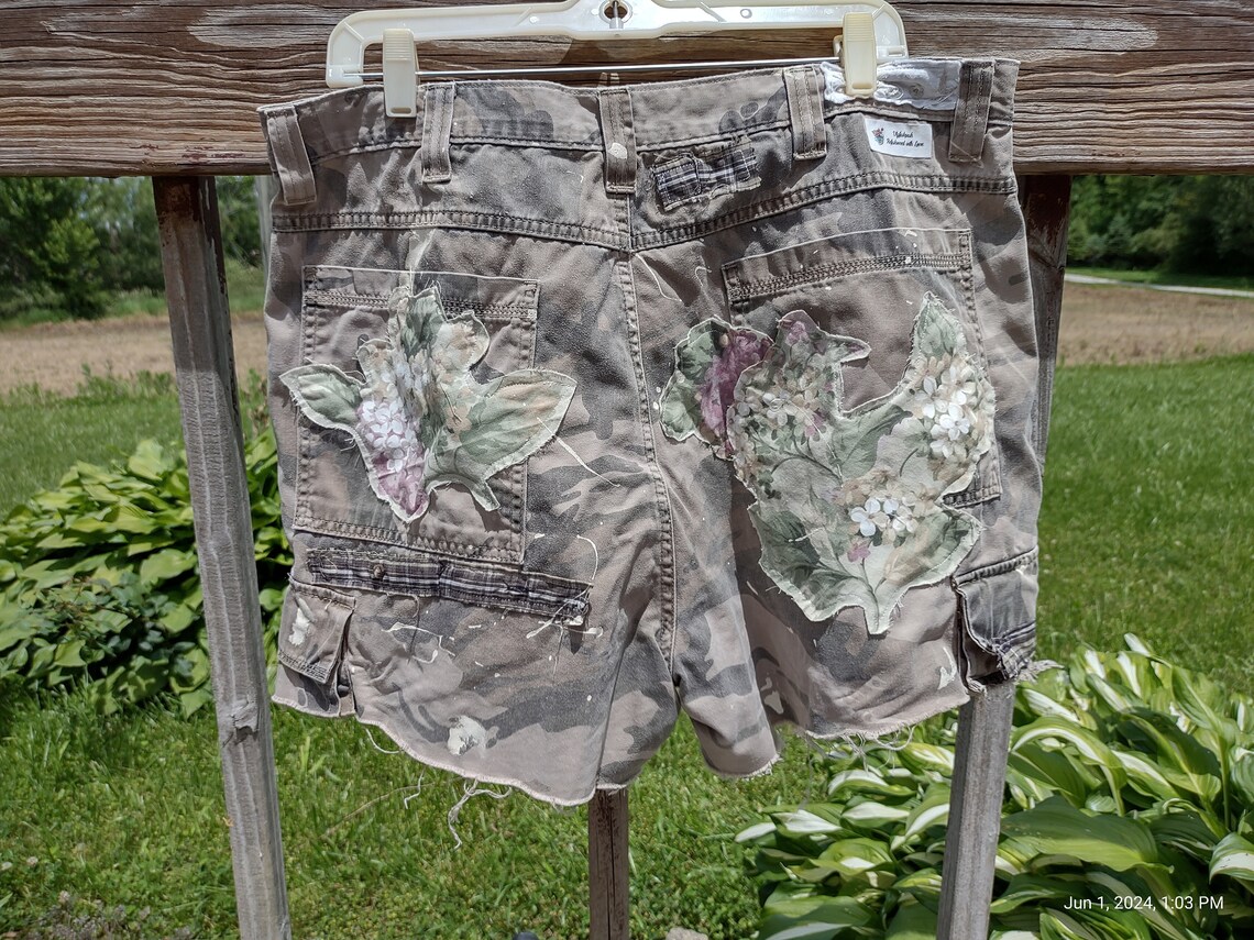 Camo Shorts Upcycled Distressed Cutoffs Patchwork Reworked - Etsy