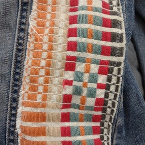 OOAK Jean Jacket Denim Upcycled Colorful Fabric Panels Boho Beads ...
