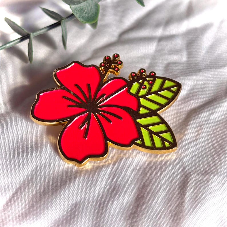 Hibiscus Gold Pin, Lapel Pin Badge, Flower Enamel Pin, Island Pin, Guam ...