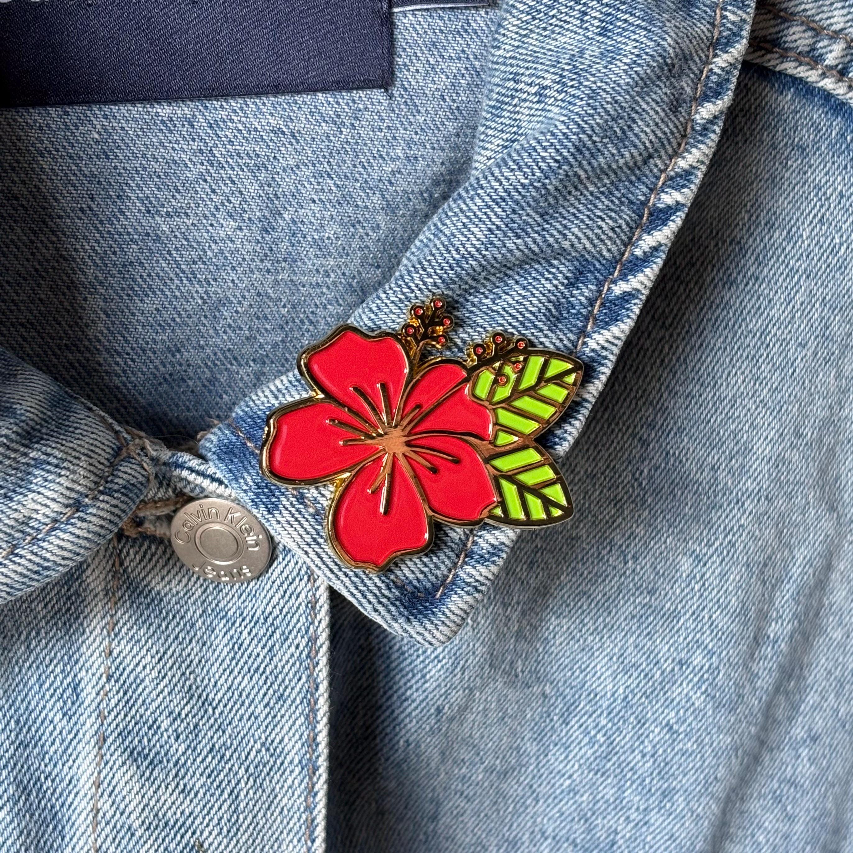 Hibiscus Gold Pin, Lapel Pin Badge, Flower Enamel Pin, Island Pin, Guam ...