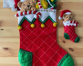 Finished Bucilla Christmas Stocking - Holiday Teddy - Etsy