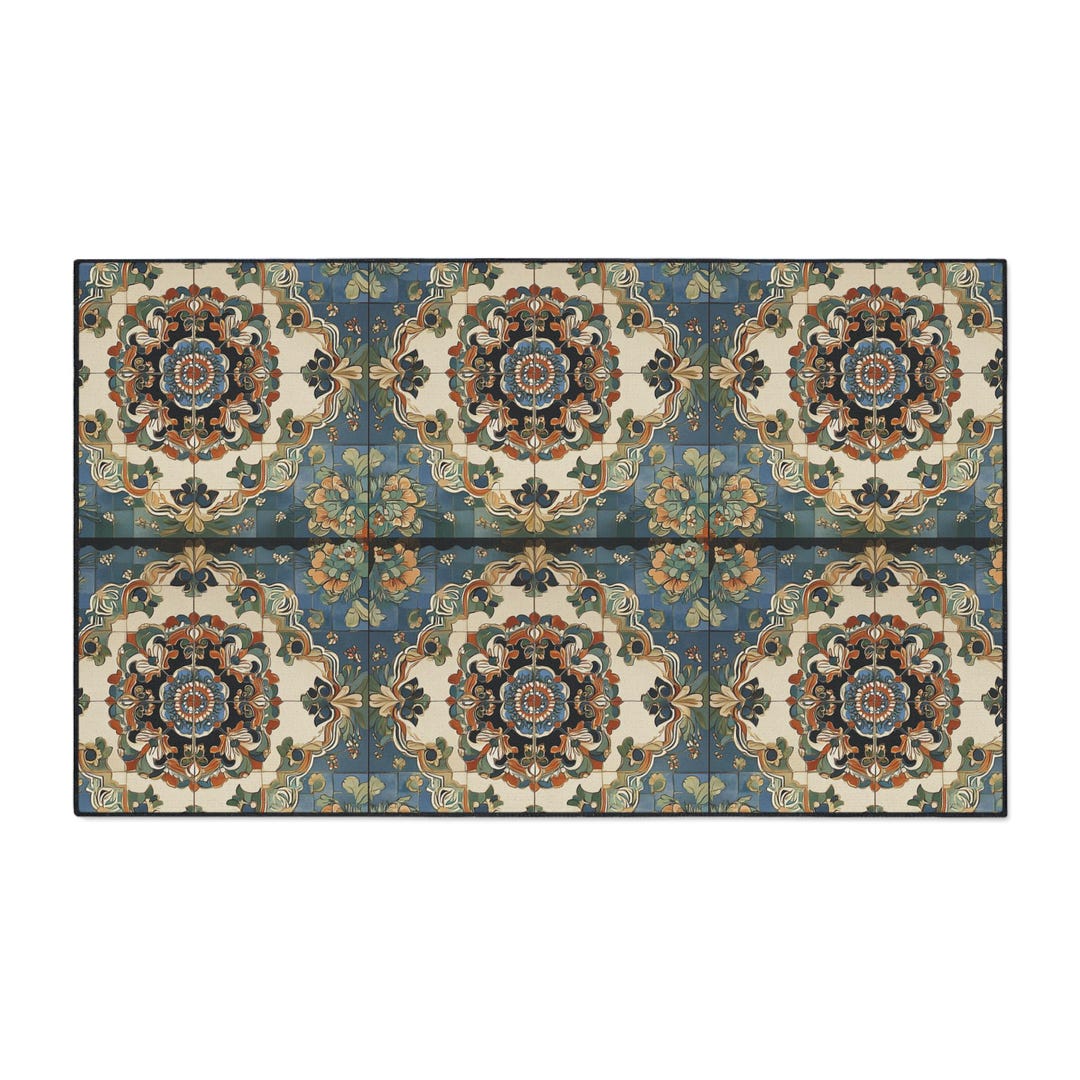 Anti-slip Floor Mat Moroccan Tile Pattern, Heavy Duty , Indoor/outdoor ...