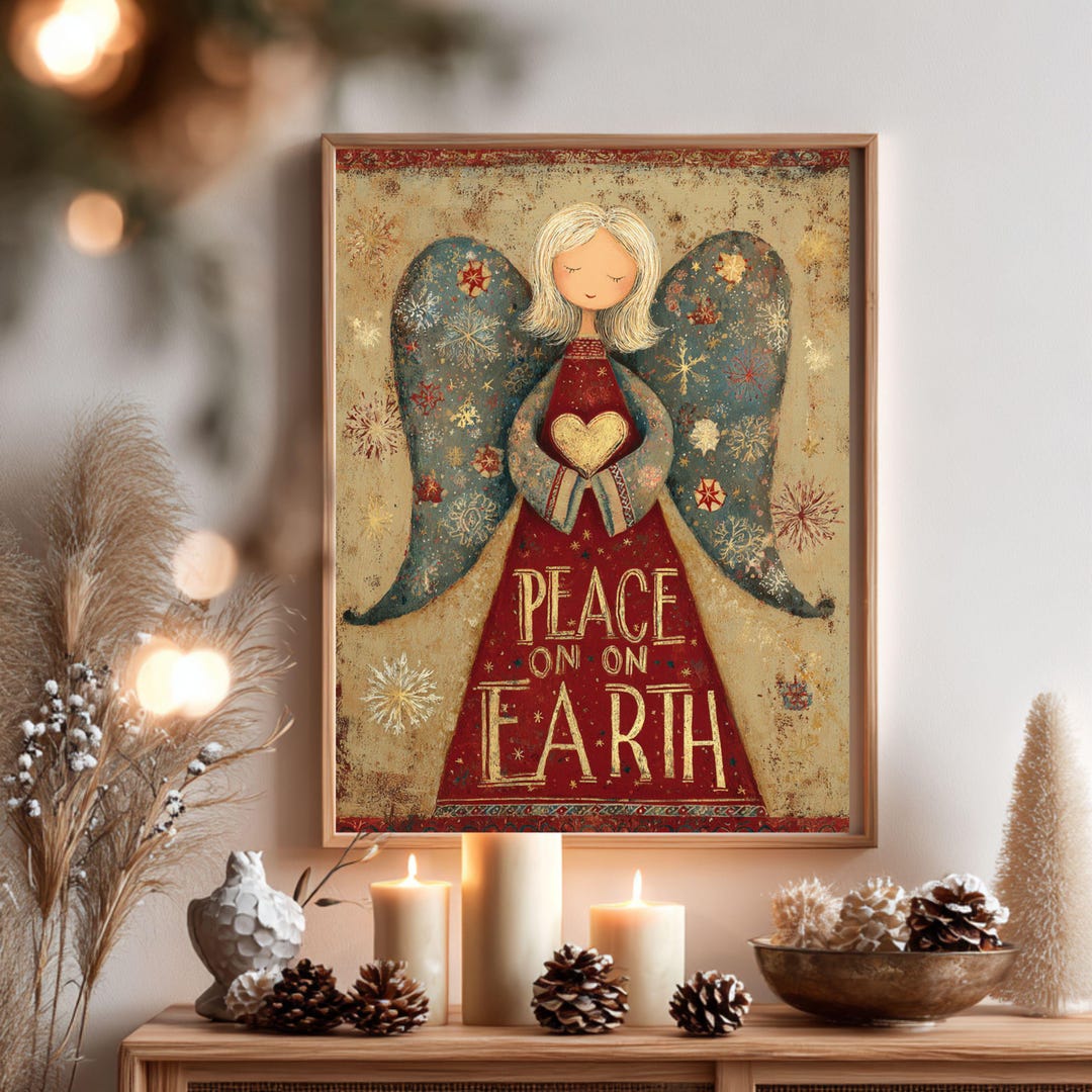 Peace on Earth Angel Print | Christmas Holiday Wall Art - Etsy