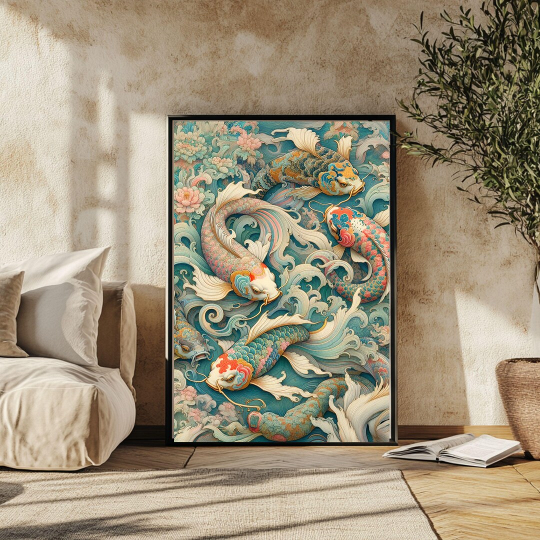 Serene Koi Art Print, Fine Art Decor, Ready to Frame Asian Wall Art ...