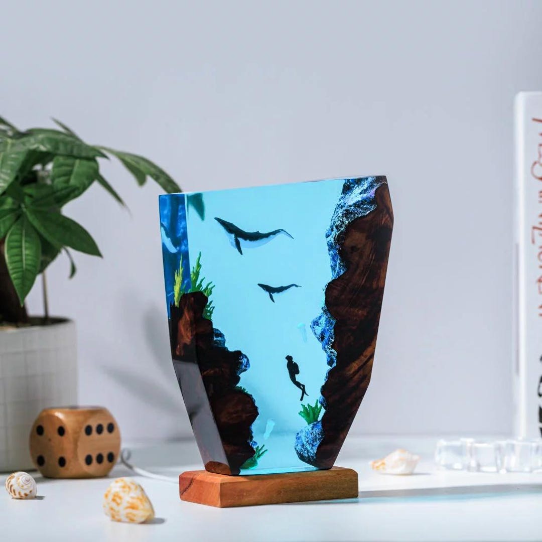 Dad.dy\mo.ther Hum.pback W.hale and Baby Resin Wood Lamp, Epoxy Resin ...