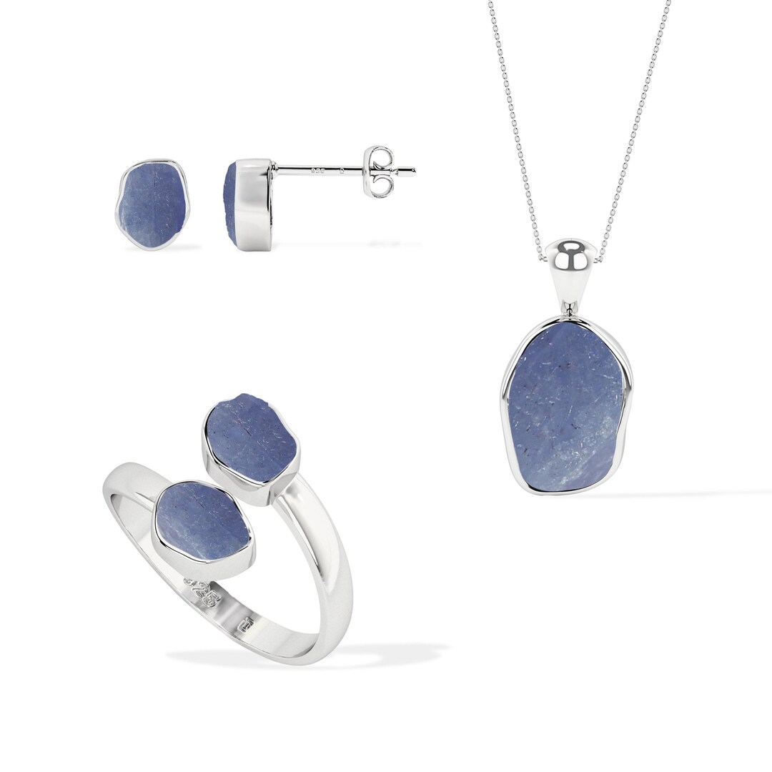 Natural ROUGH Tanzanite Jewelry Set for Women in Silver, December ...
