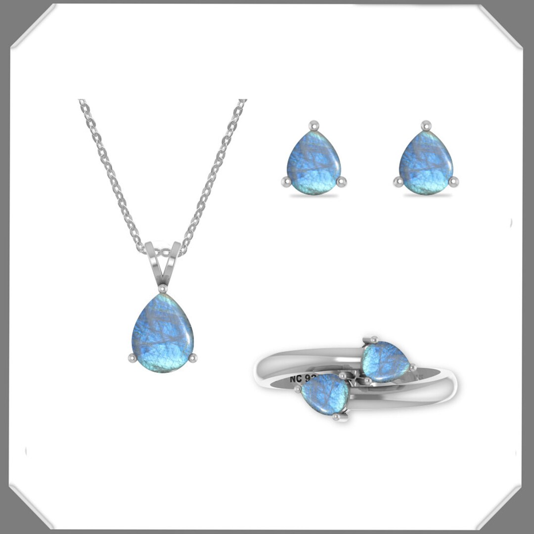 Natural Rainbow Moonstone Jewelry Set for Women in Silver, June ...