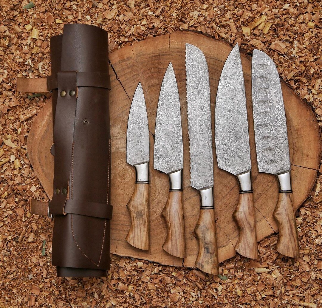 Chef Set, Hand Forged Kitchen Knife Set, Handmade Damascus Steel Chef ...