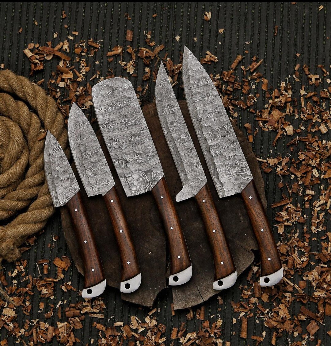 Chef Set, Hand Forged Damascus Steel Chef Set of 5 Pcs, Kitchen Knife ...