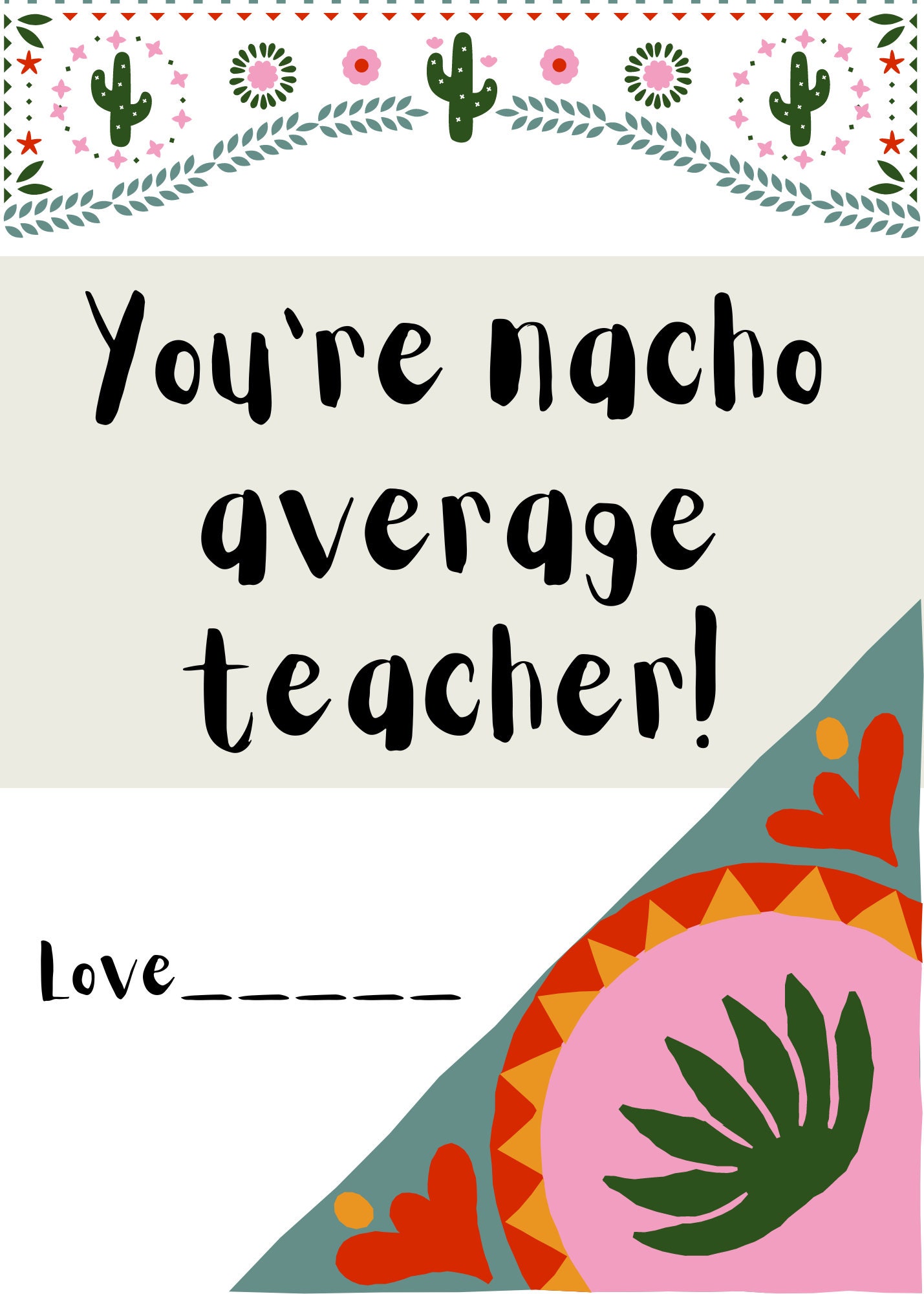 Teacher Appreciation Card Nacho Average Teacher - Etsy