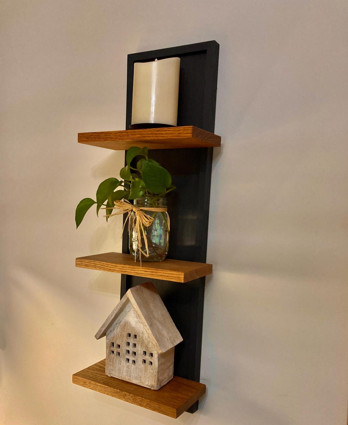 3-tier Handcrafted Wood Shelf, Living Room Shelf, Home Decor, Powder ...