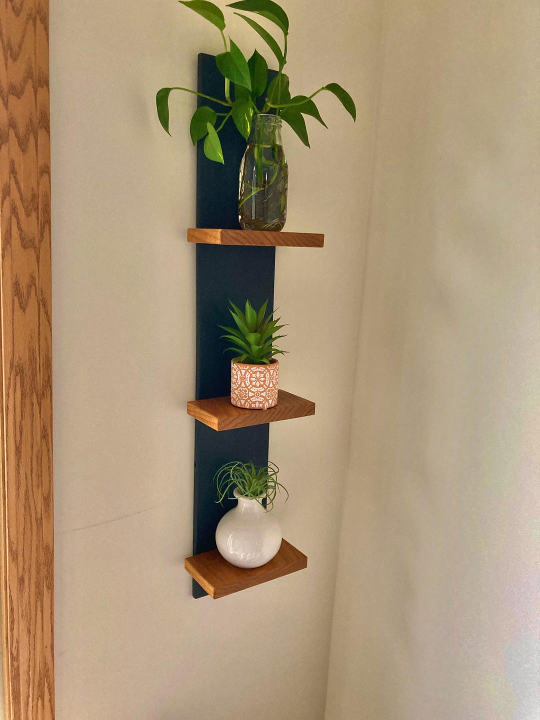 3-tier Handcrafted Wood Shelf, Living Room Shelf, Home Decor, Powder ...