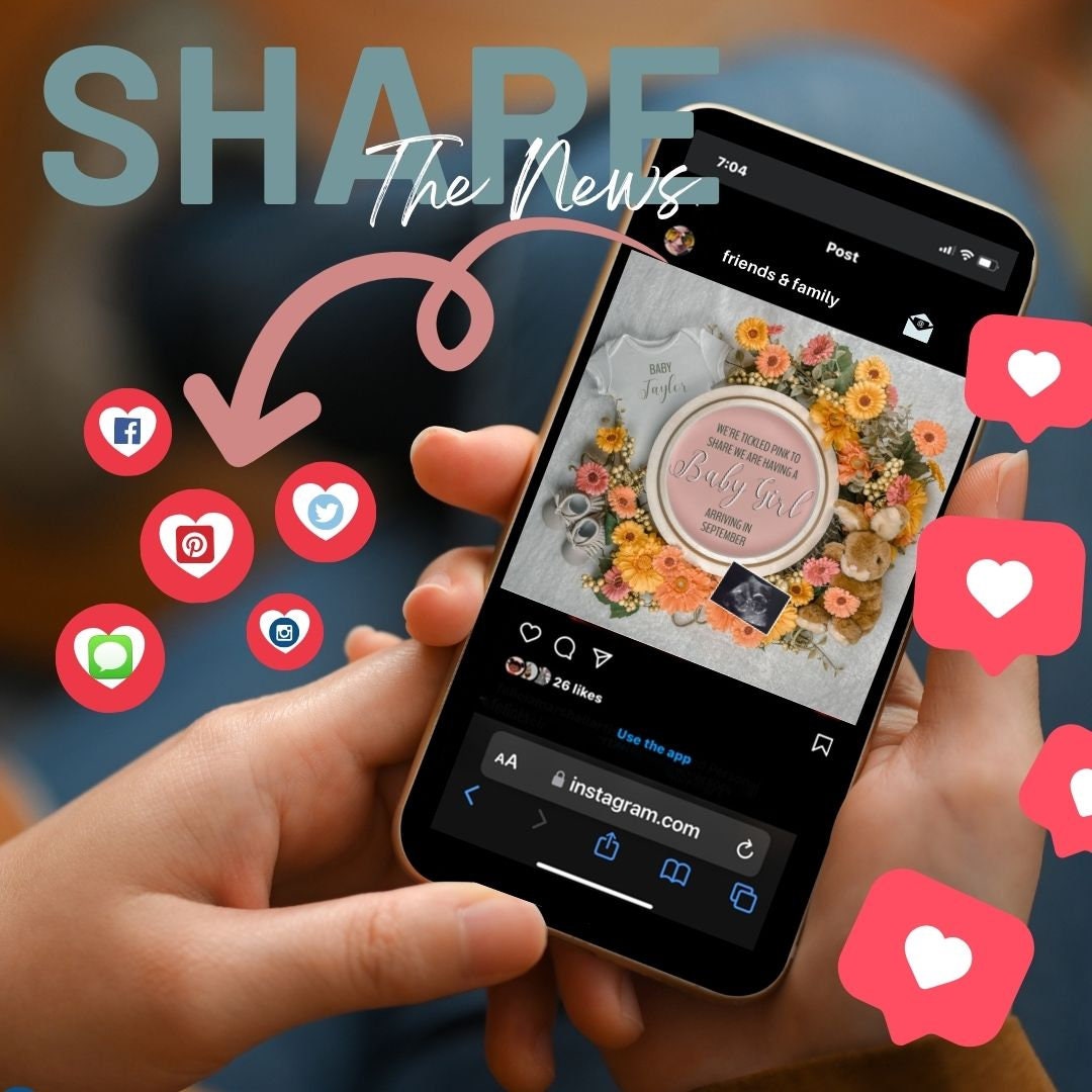 Digital Pregnancy Announcement With Sonogram for Social Media Reveal ...