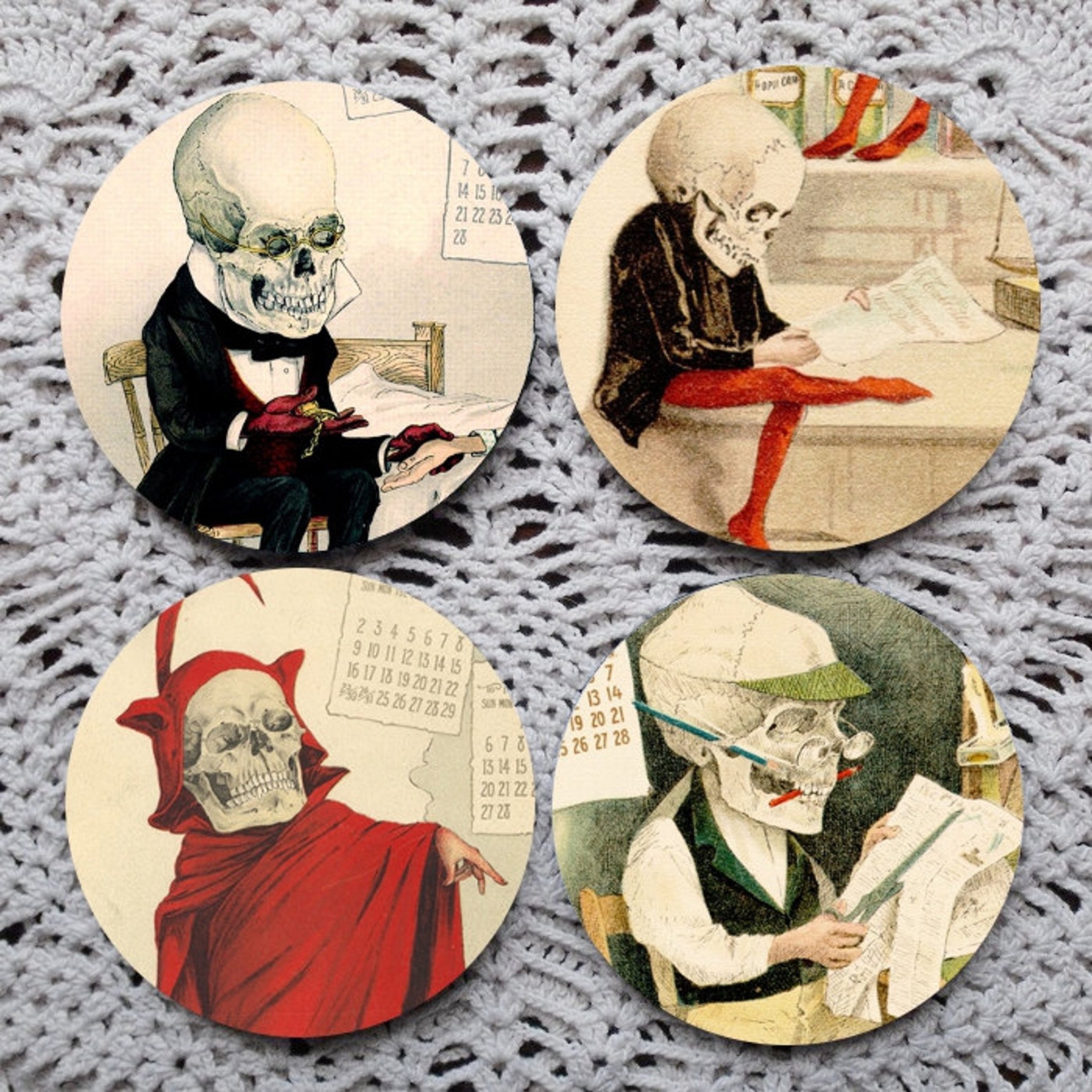 Funny Bones Vintage Calendar Skeleton Mousepad Coaster Set - Etsy