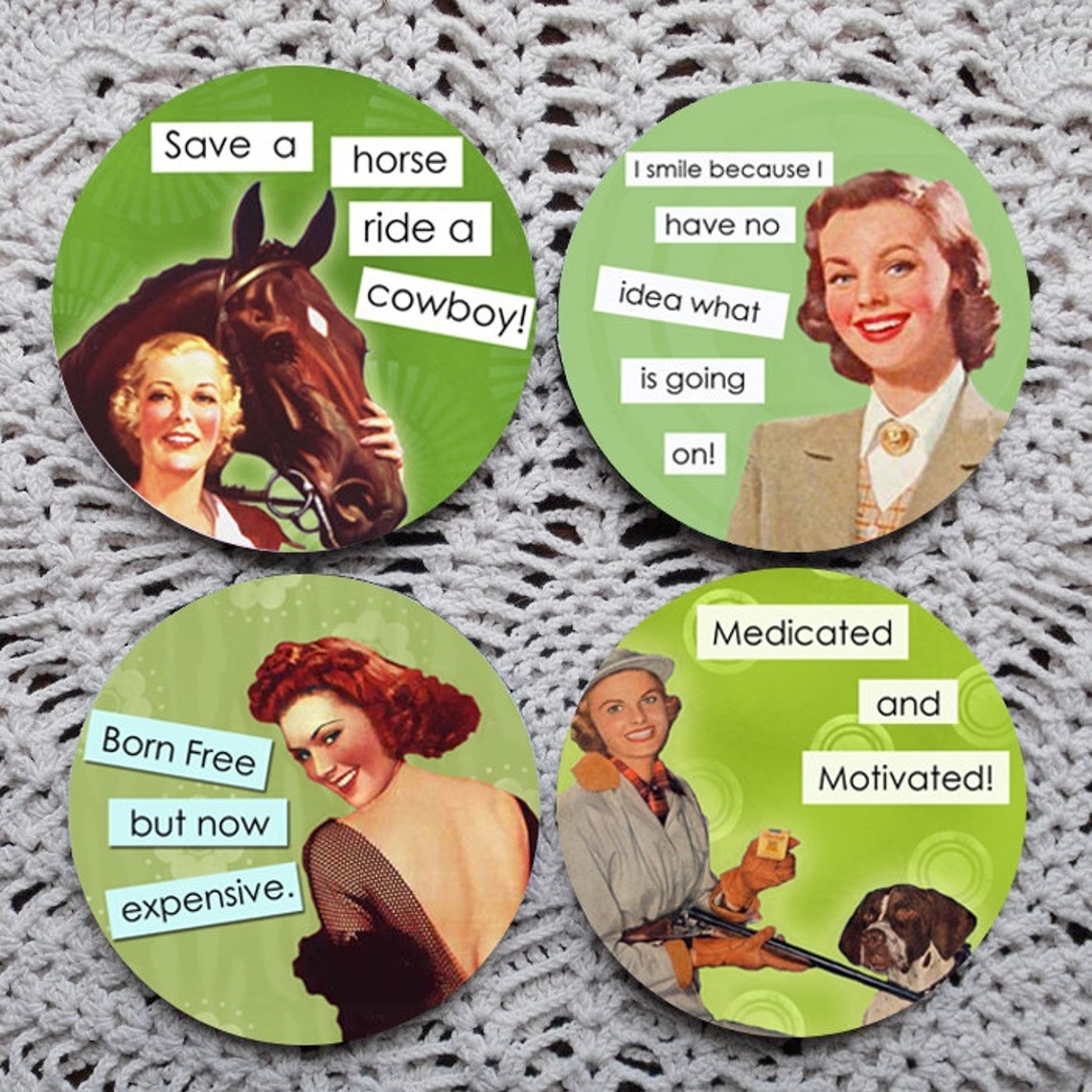 Sassy Ladies Funny Retro Images Mousepad Coaster Set | Etsy