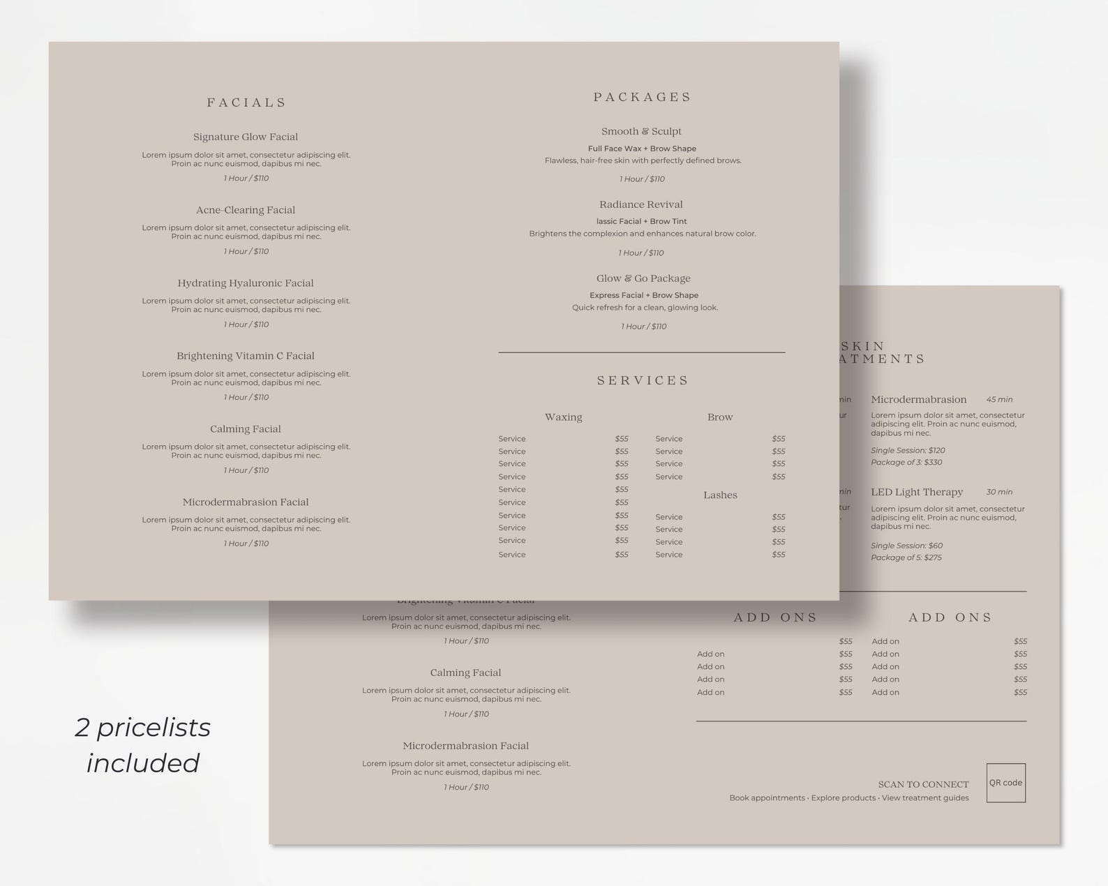 Skincare Facial & Treatment Spa Booklet Menu Template | Half-fold Price ...