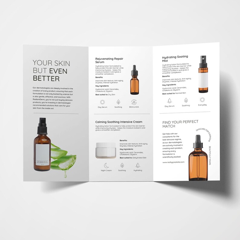 Cosmetic Trifold Brochure Template: Skincare Marketing (EU Size Canva ...