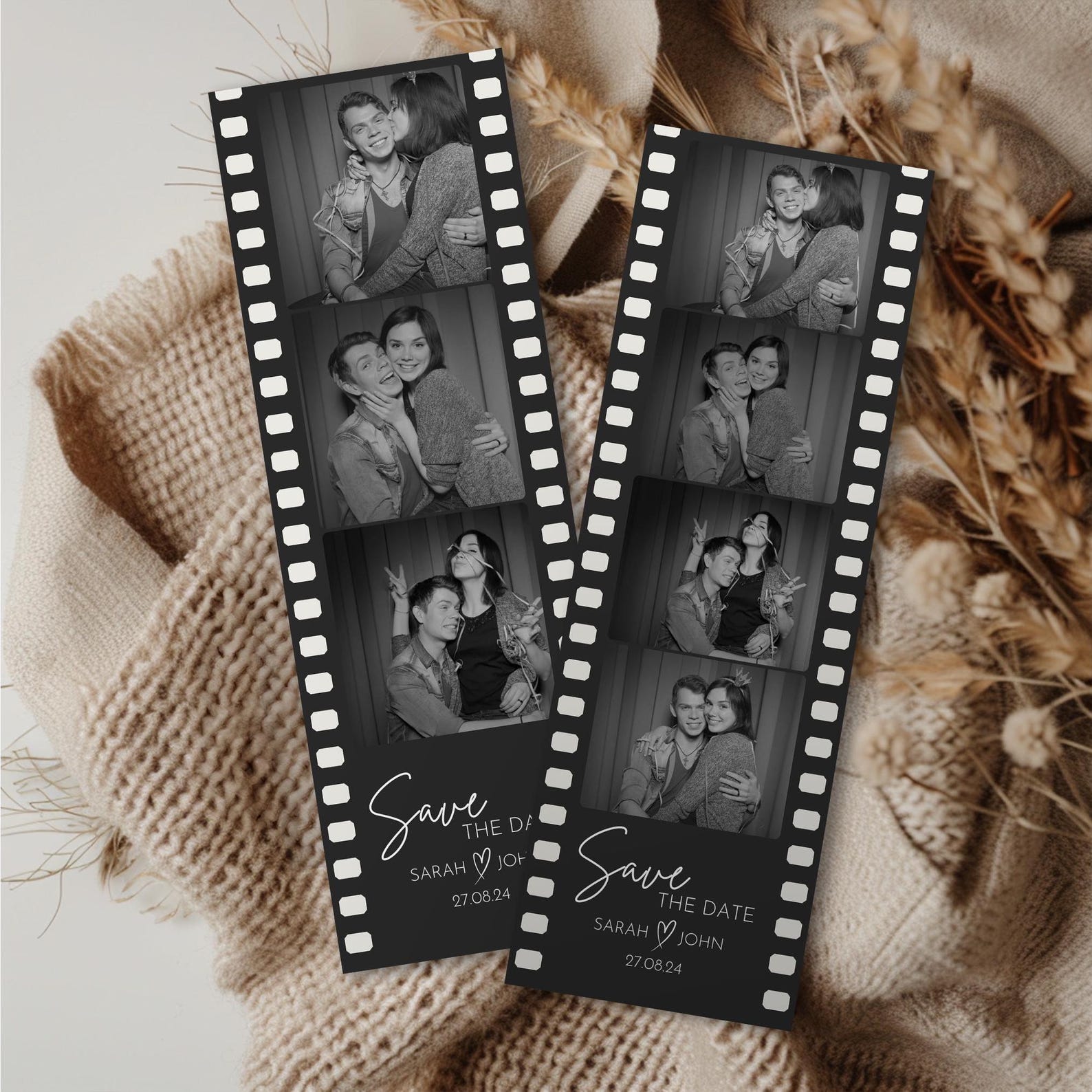 Save the Date Photo Booth Strip Template, Minimalist Wedding, Photo ...