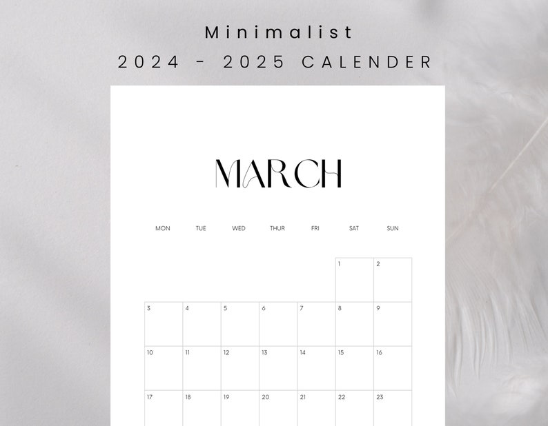 Monthly Calender 2024 2025 Printable PDF, Wall Art Calender Portrait A4 ...