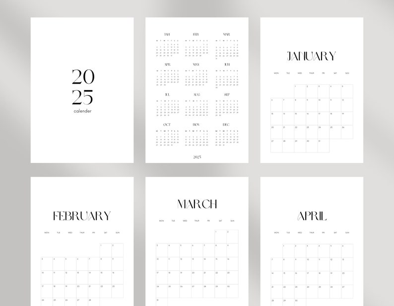 Monthly Calender 2024 2025 Printable PDF, Wall Art Calender Portrait A4 ...