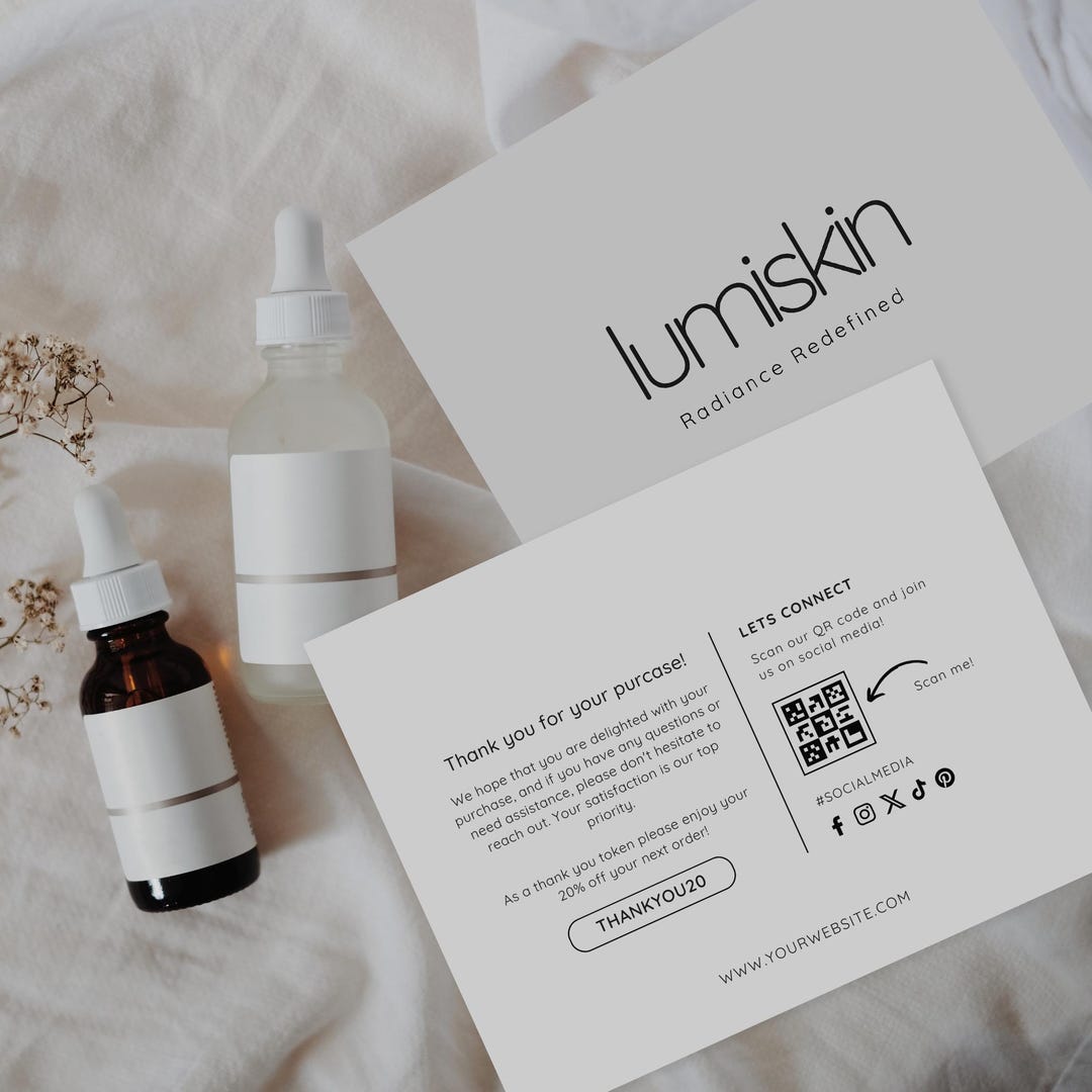 Thank You Card Cosmetics, Skincare Brand Marketing Lumiskin - Etsy