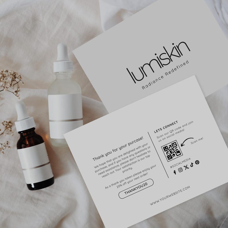 Thank You Card Cosmetics, Skincare Brand Marketing Lumiskin - Etsy