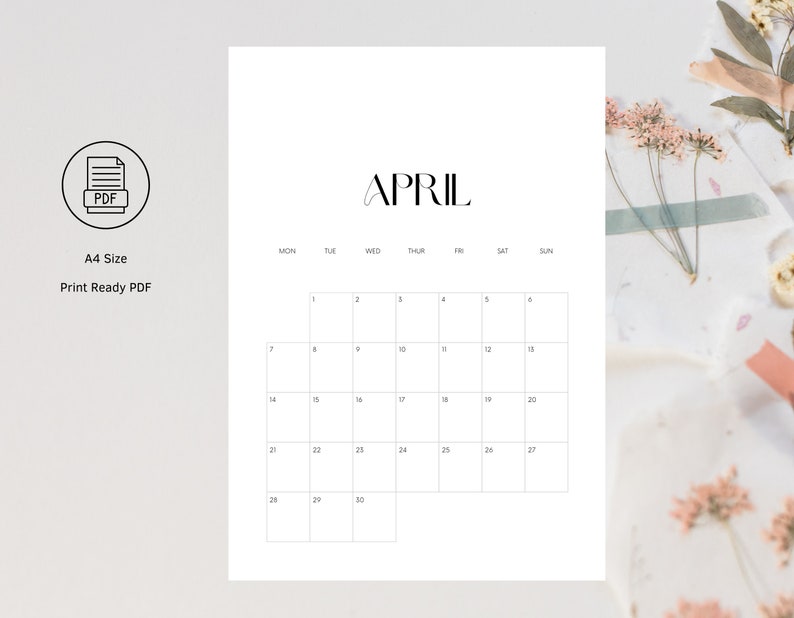 Monthly Calender 2024 2025 Printable PDF, Wall Art Calender Portrait A4 ...