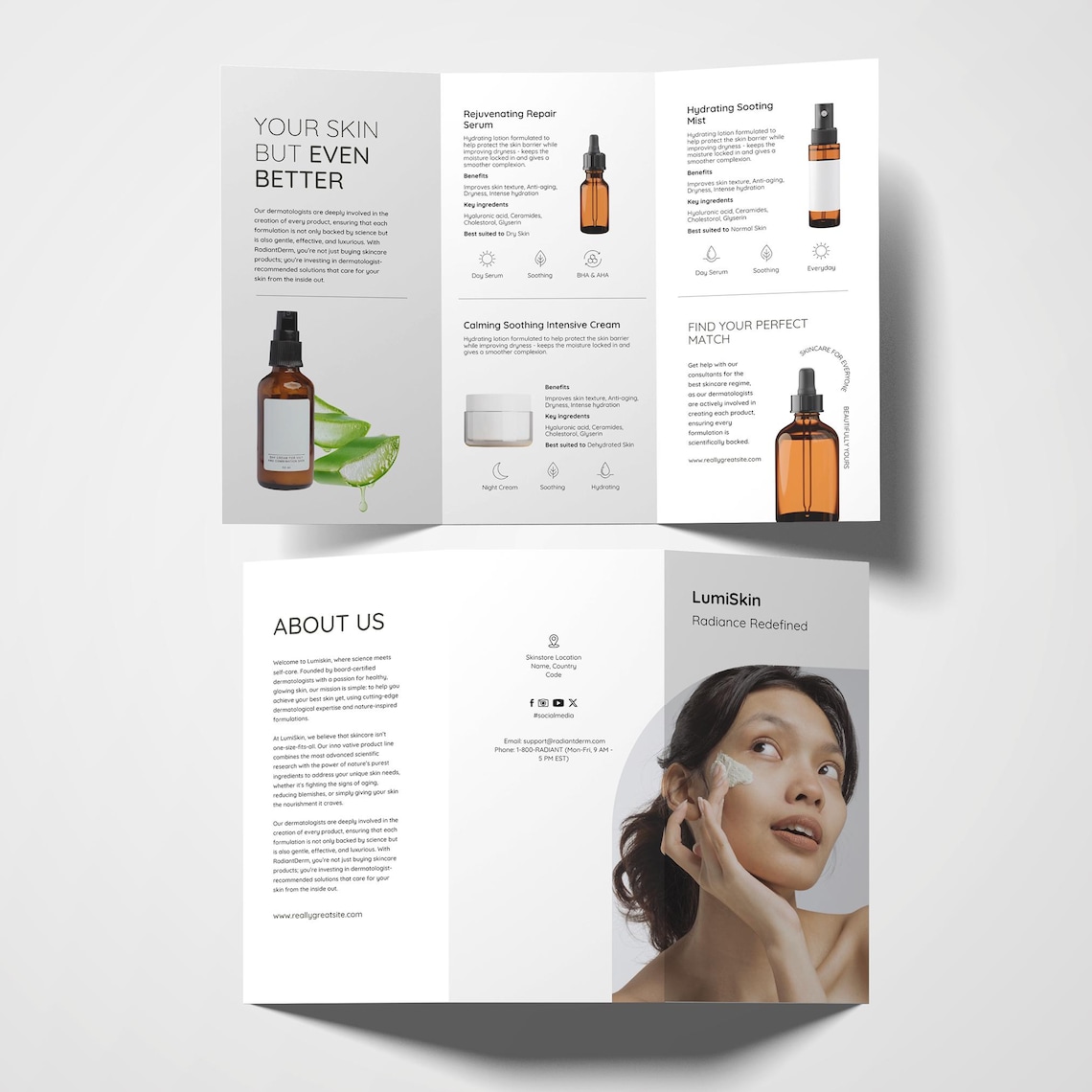 Cosmetic Trifold Brochure Template: Skincare Marketing (EU Size Canva ...