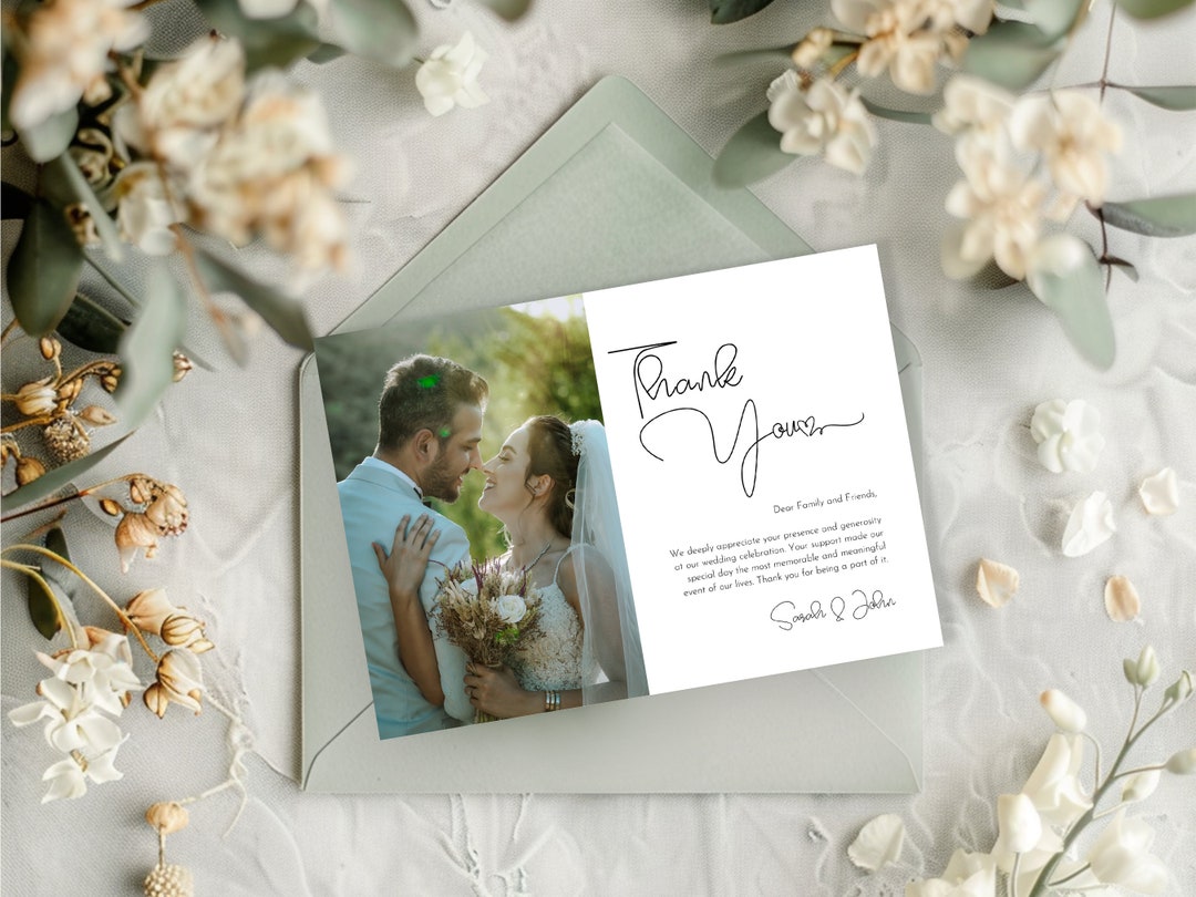 Thank You Postcard Editable Template Canva, Minimalist Wedding Card ...