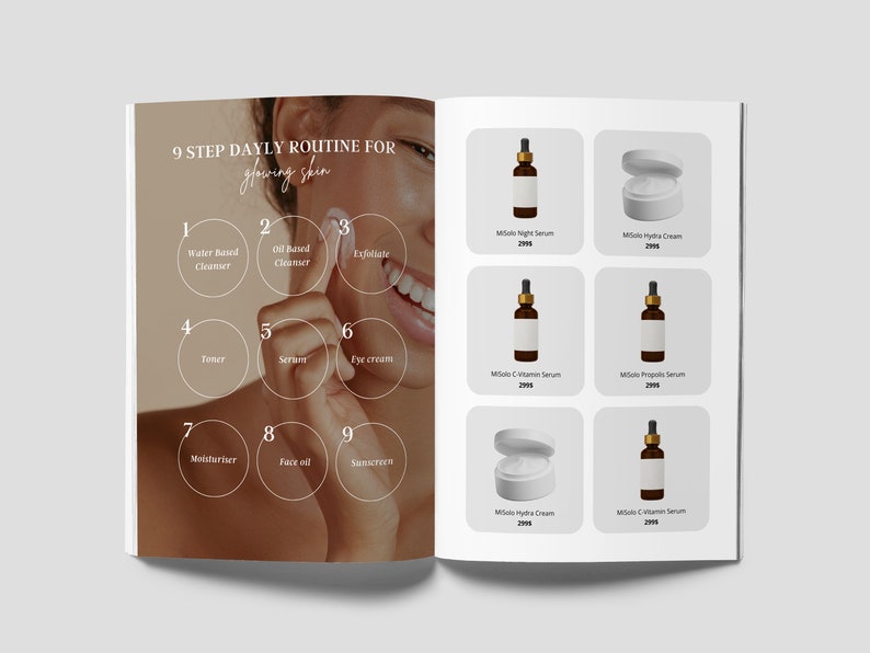 Skincare Product Brochure, Canva Template, Cosmetics Dermatologist ...