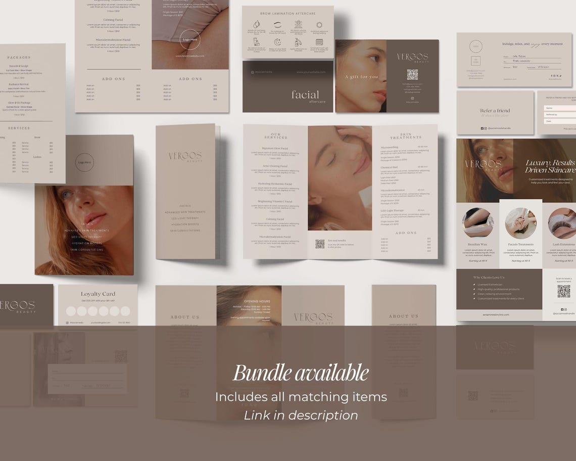 Skincare Facial & Treatment Spa Booklet Menu Template | Half-fold Price ...