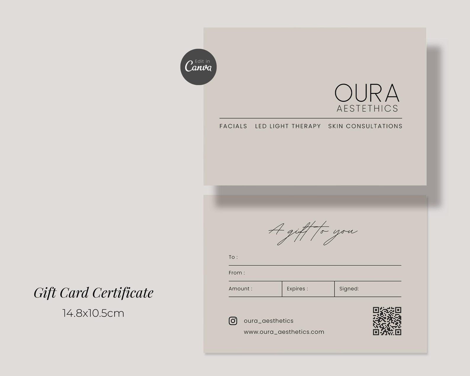 Editable Beauty Salon Gift Card Template, Minimalist Design (canva, A6 ...