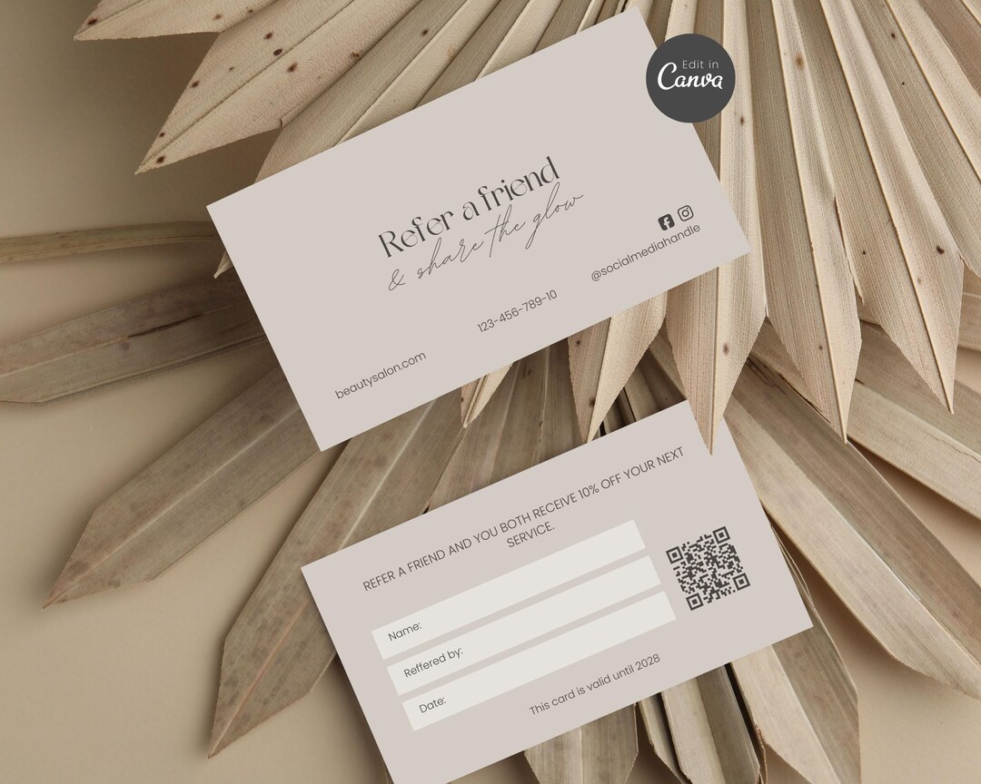 Beauty Salon Referral Card Template, Minimalist QR Code (digital ...