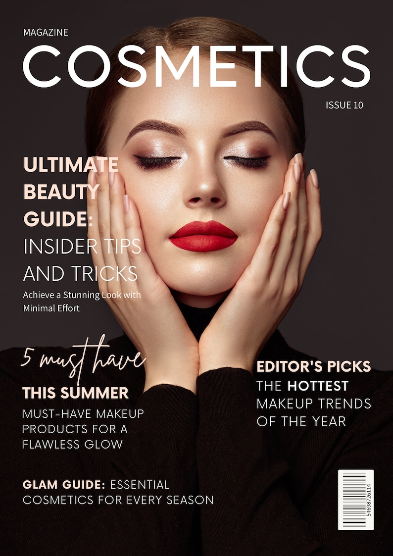 Cosmetics Magazine Cover Design Canva Template, Beauty Makeup and ...